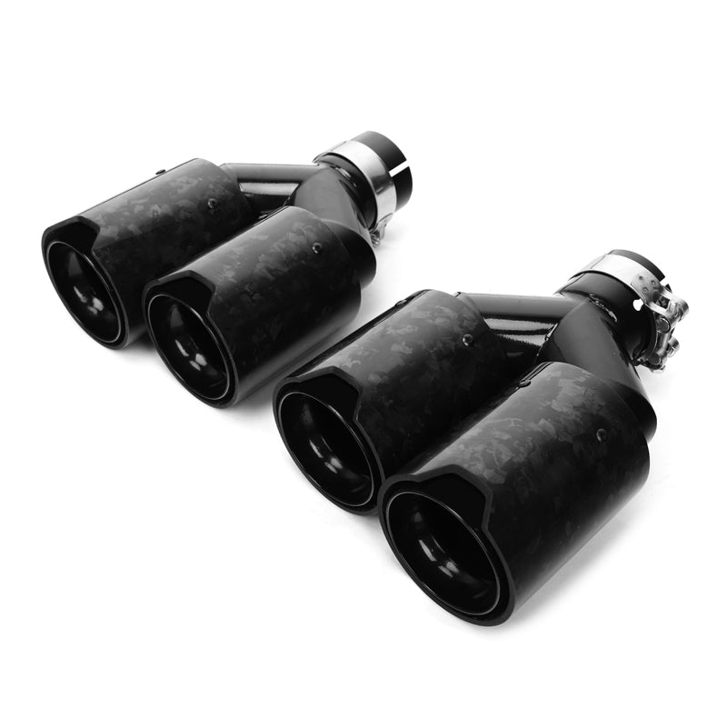 Dual Forged Carbon Fiber Black Stainless Steel Exhaust Tips - 93mm (Fo